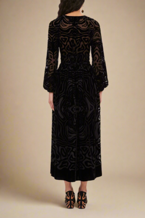 Ulla Johnson Elora Burnout Velvet L/S Dress - Noir | Garmentory