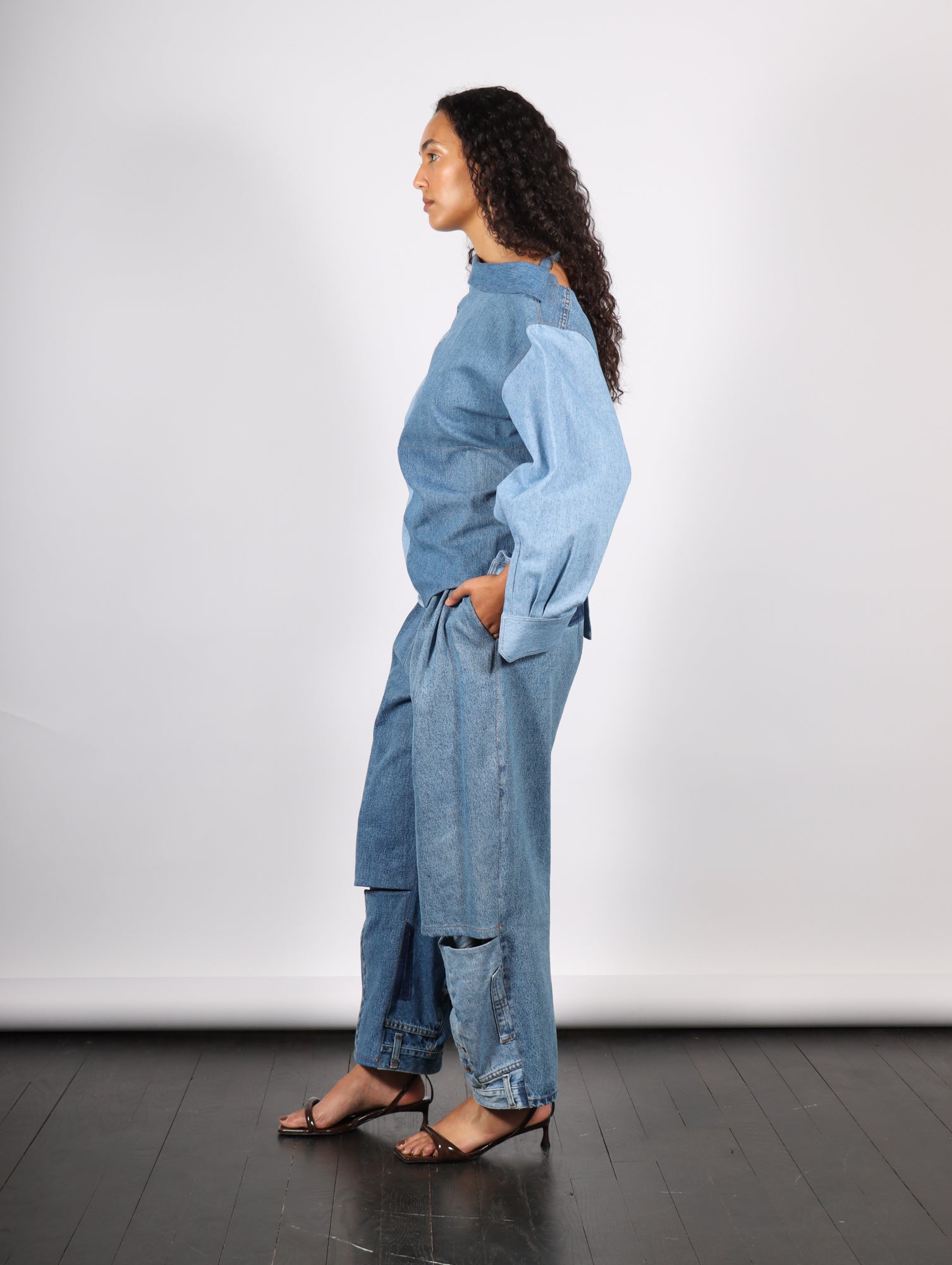 A.W.A.K.E. MODE Off Shoulder Back to Front Shirt - Blue | Garmentory