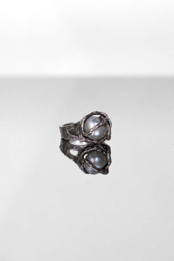 Found By Vintage Sterling Silver Caged Pearl Ring | Garmentory