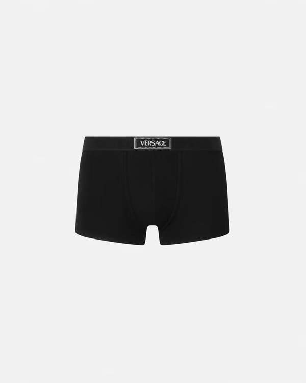Versace 90s Vintage Logo Ribbed Trunks - Black | Garmentory