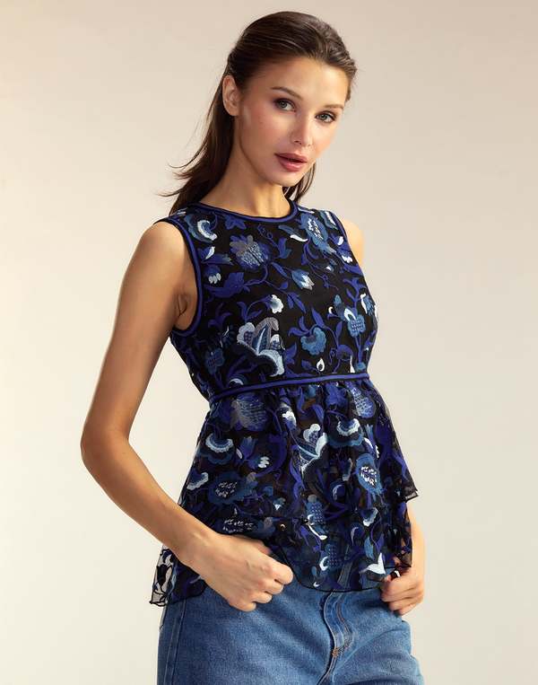 Cynthia Rowley Eve Embroidered Peplum Top | Garmentory