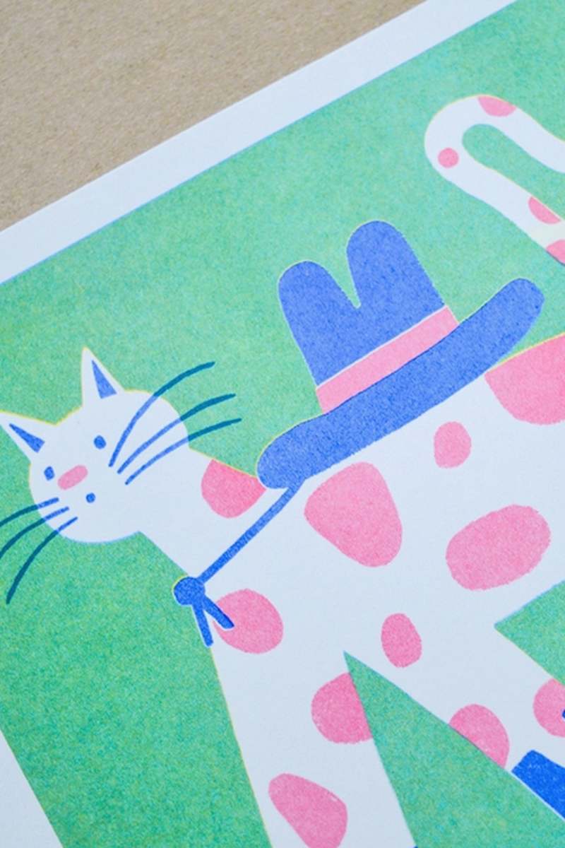 Lauren Morsley Cowboy Cat Risograph Print | Garmentory