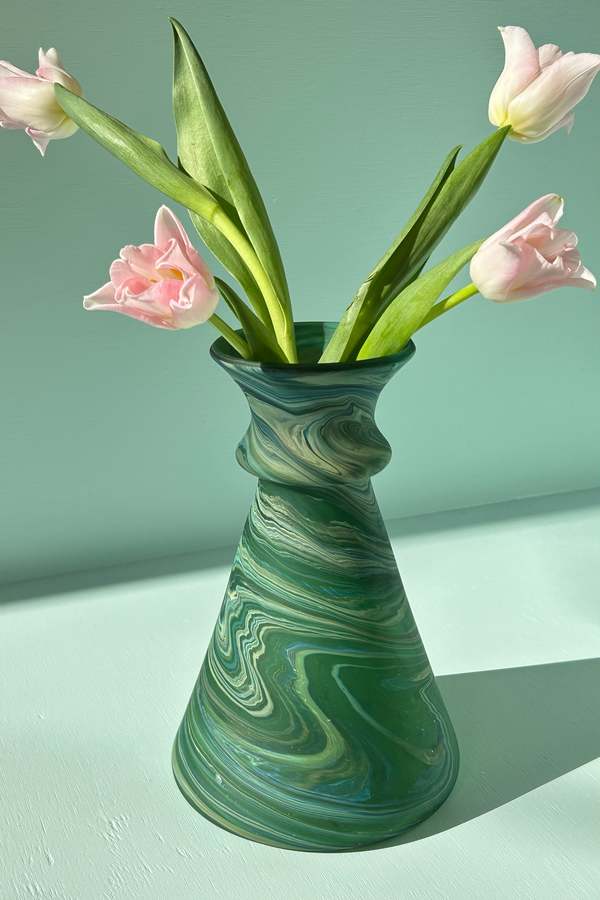 Hebron Glass Pyramid Vase - Green | Garmentory