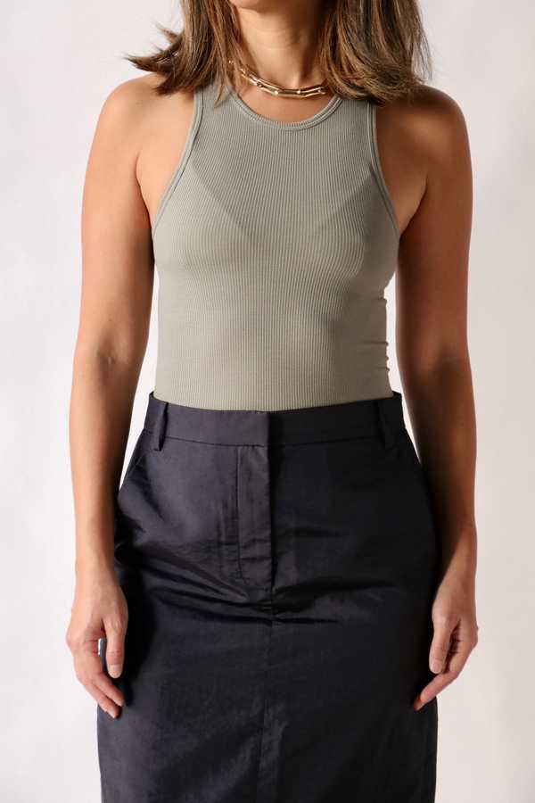 Tibi Circular Fine Rib T-Shirt Tank - Pumice Grey | Garmentory
