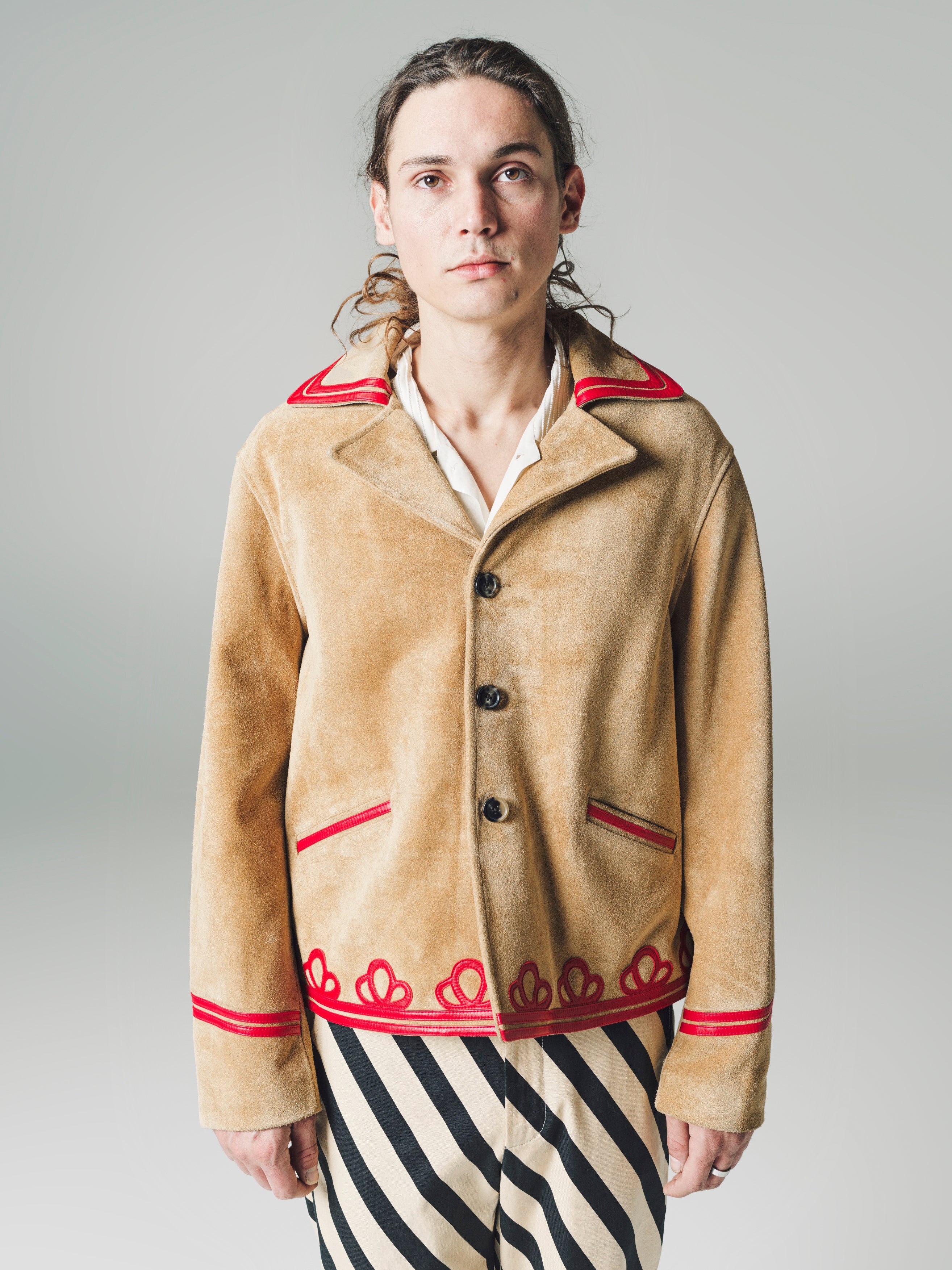 BODE Tan Cow Suede Trefoil Jacket | Garmentory