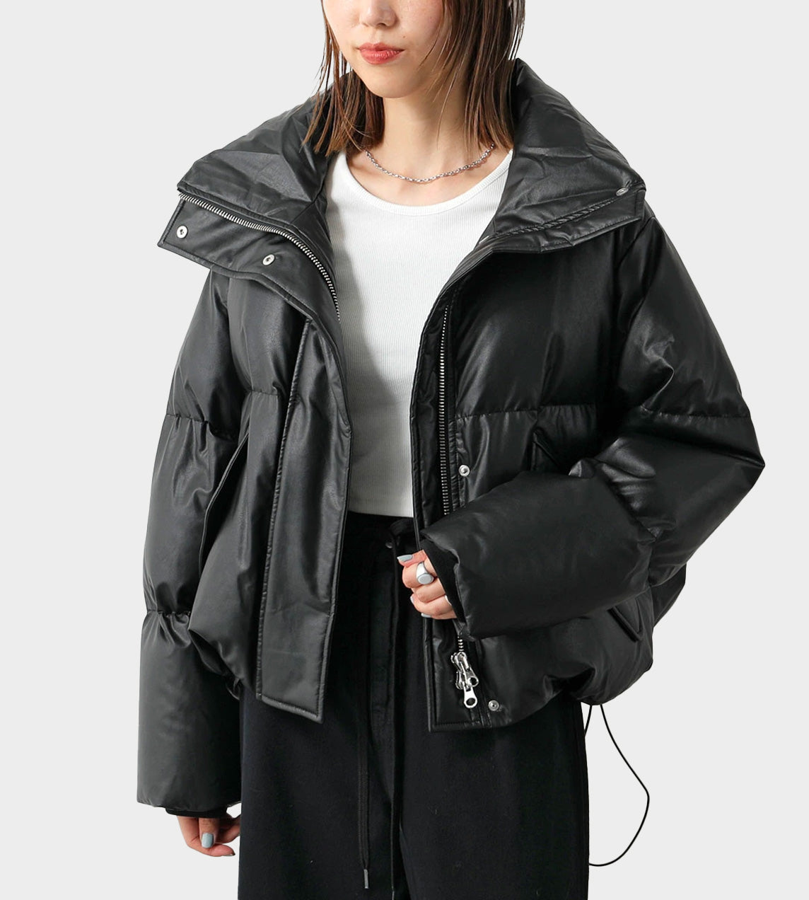 MM6 Maison Margiela Signature Cropped Puffer - Black | Garmentory