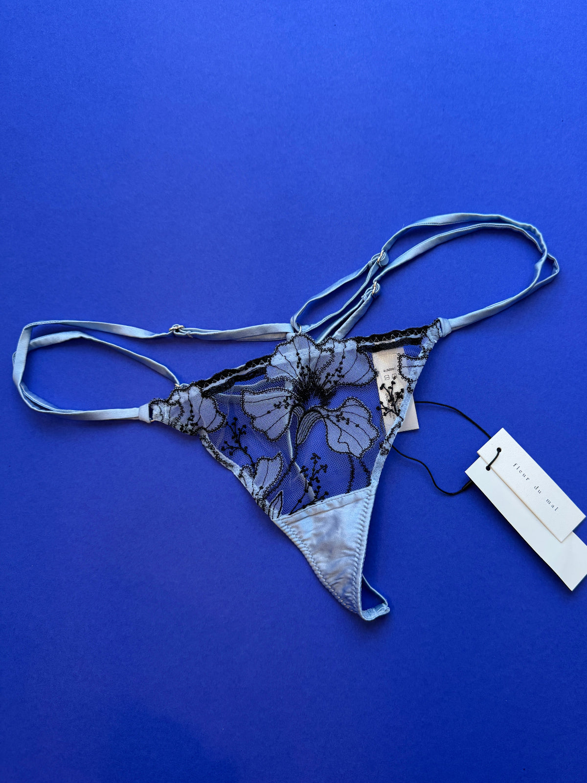 fleur du mal Harper Embroidery G-String - Crystal Blue | Garmentory