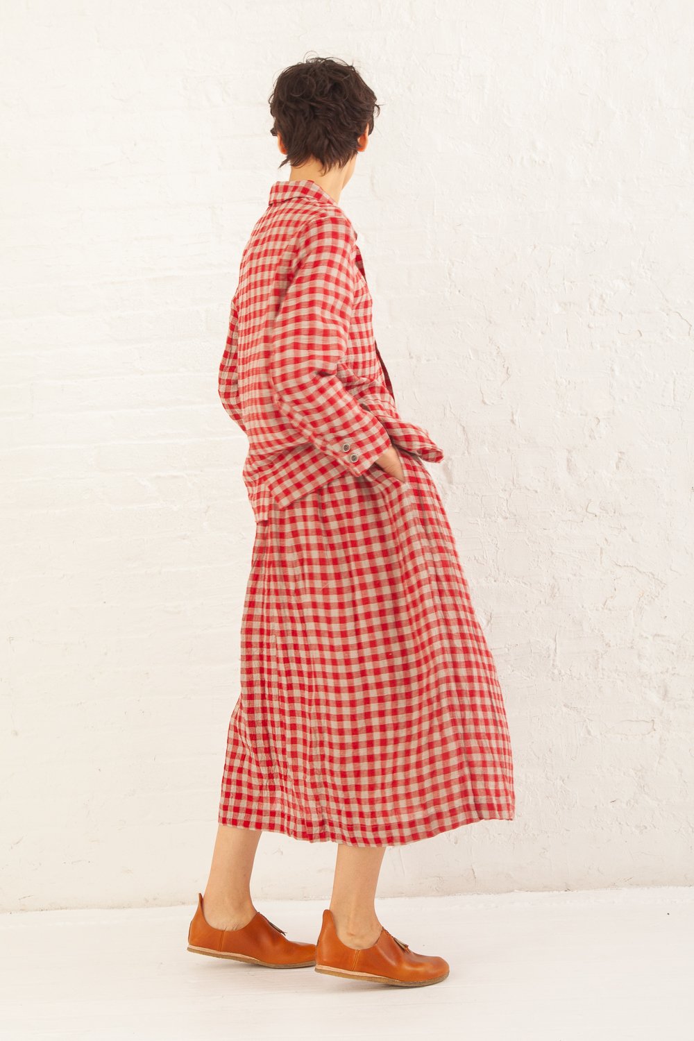 Ichi Antiquités Linen Gingham Jacket in Red | Garmentory
