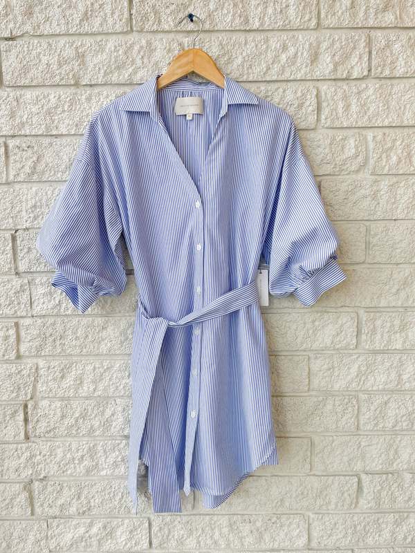 Brochu Walker Kate Belted Dress - Blue Stripe | Garmentory