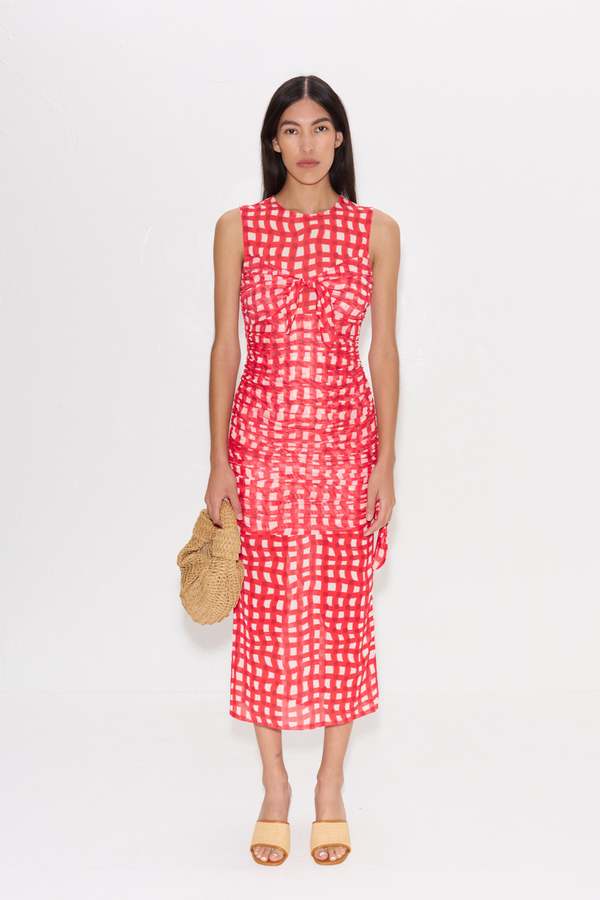 Simon Miller Mesh Midi Dress - Cherry Red Wavy Gingham | Garmentory