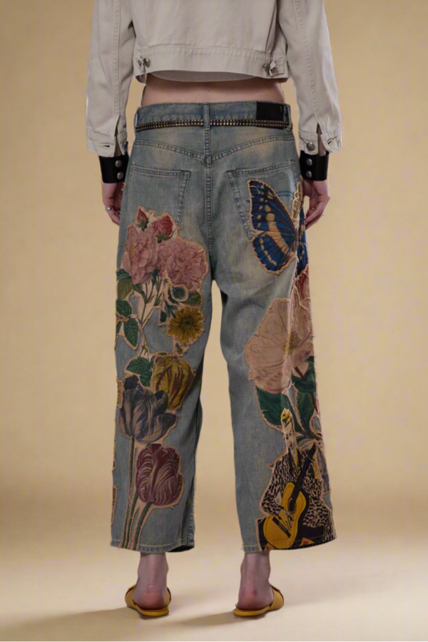 R13 Articulated Knee Crop Applique Jean - Aplique Denim | Garmentory