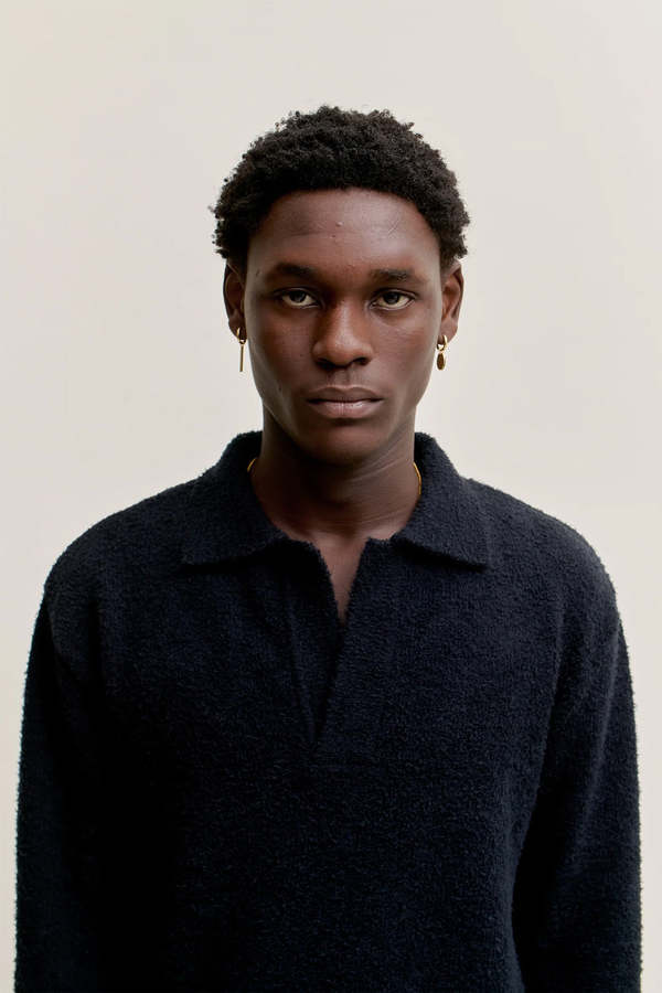 A Kind of Guise Pirro Knit Polo - Frizzy Black | Garmentory