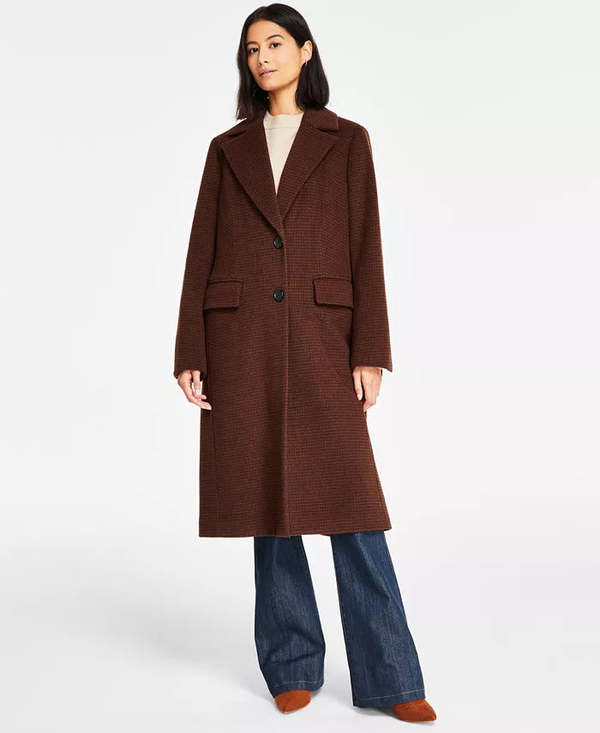 Michael Michael Kors Check Wool Coat - Chocolate Hound | Garmentory