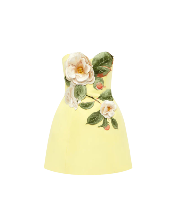 Leo Lin Rosario Appliqué Floral Bustier Mini Dress - Sorbet Yellow ...