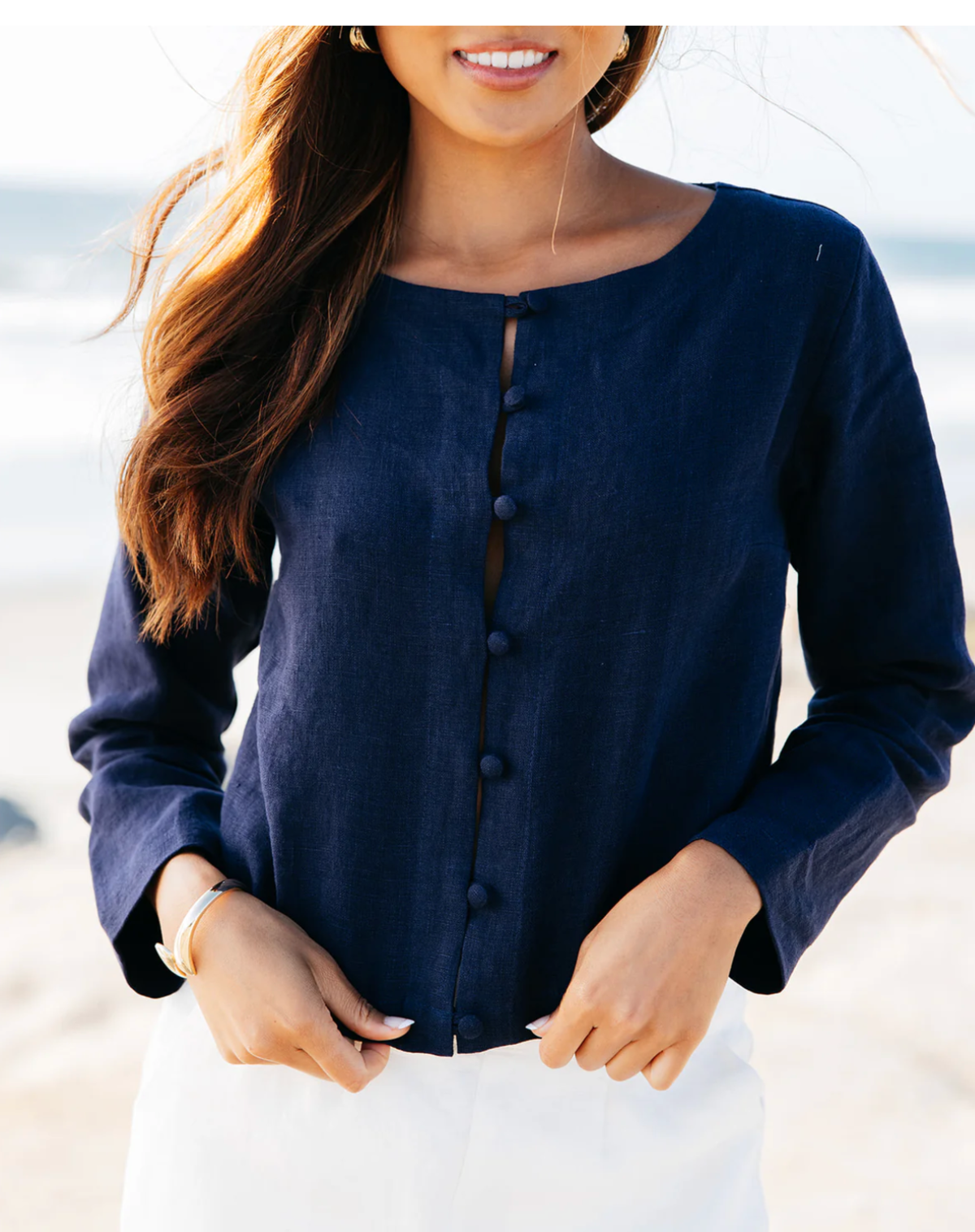 Isla & Sage Bessette Linen Button Cardigan - Navy | Garmentory