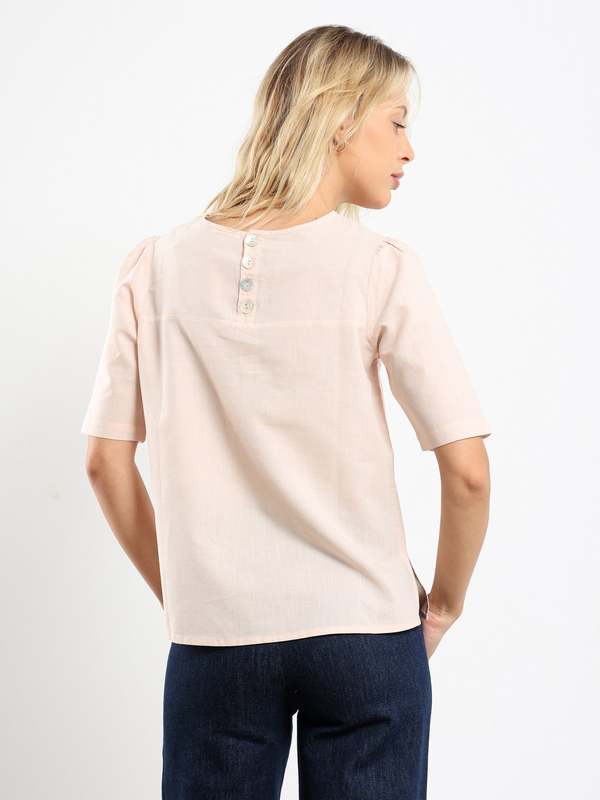 NAZEERAH Short Sleeve Back Button Top | Garmentory
