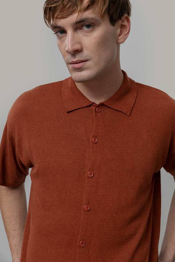 Rifò Marco Men's Recycled Linen Shirt - Brown | Garmentory
