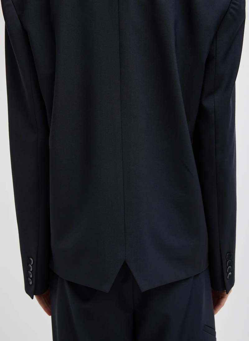 Tibi Tropical Wool Collarless Blazer - Navy | Garmentory