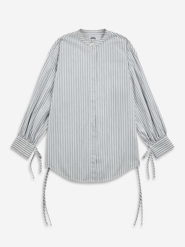 Future Classics Ribbon Cuff Stripe Shirt - Pure White/Navy Stripe ...