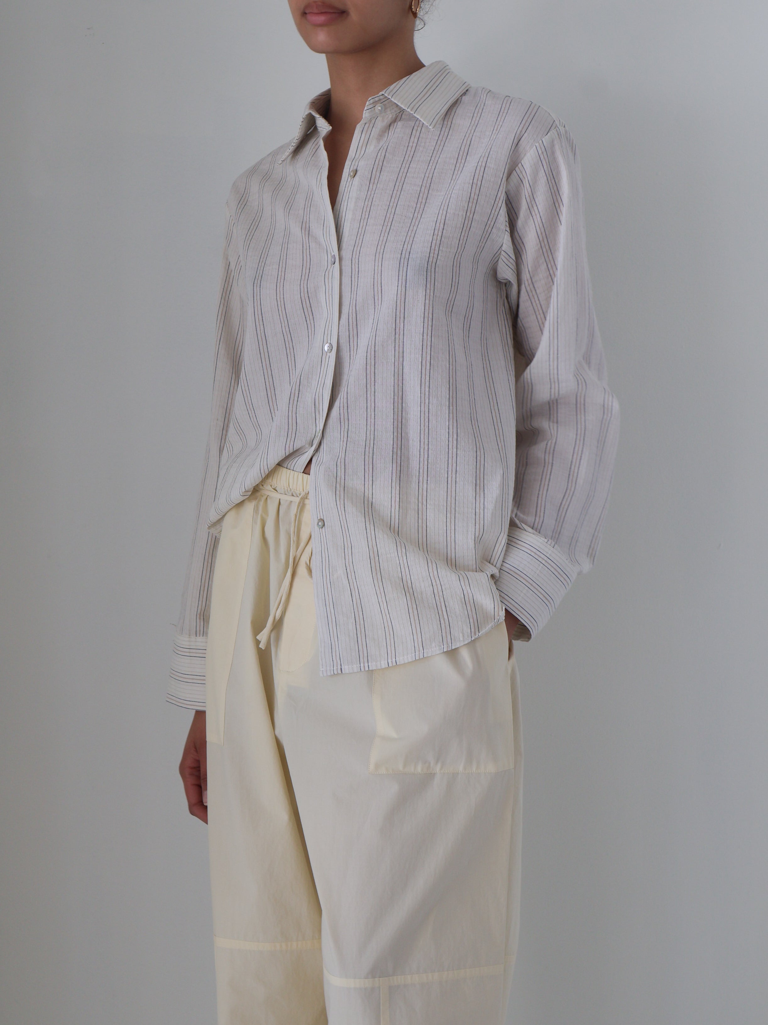 Mod Ref Joanne Striped Linen Button-Down - Cream | Garmentory