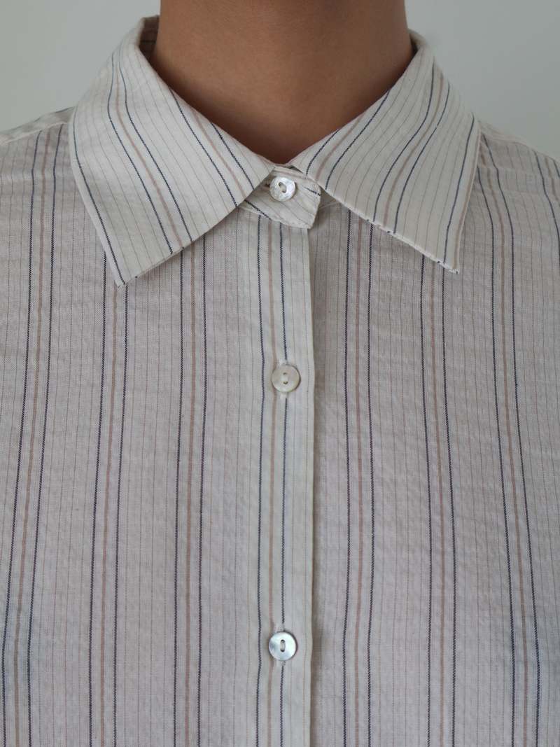 Mod Ref Joanne Striped Linen Button-Down - Cream | Garmentory