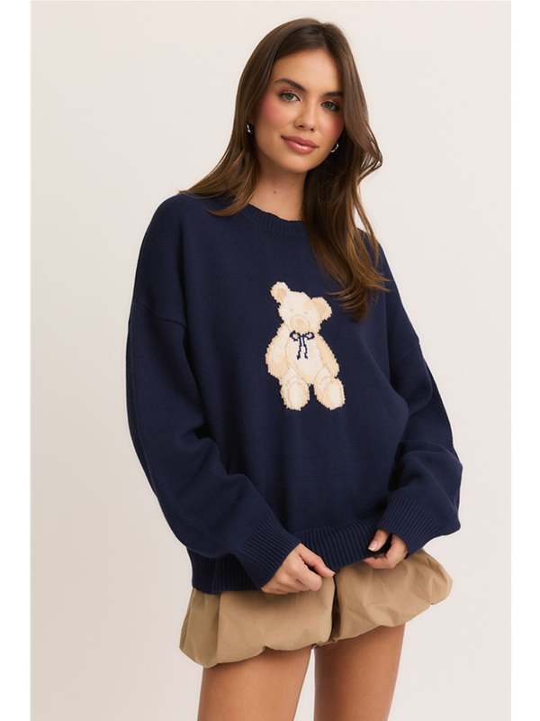 Le Lis Lizette Teddy Bear Sweater - Navy | Garmentory