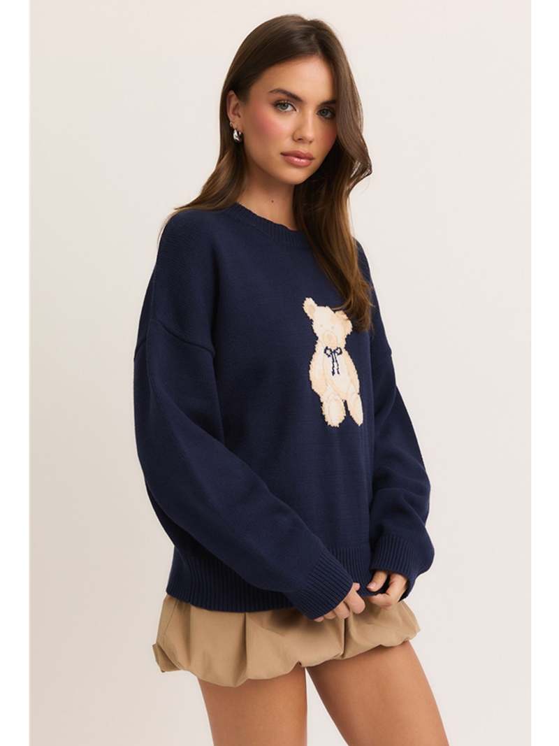 Le Lis Lizette Teddy Bear Sweater - Navy | Garmentory