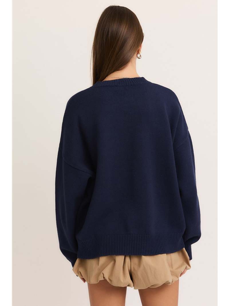 Le Lis Lizette Teddy Bear Sweater - Navy | Garmentory