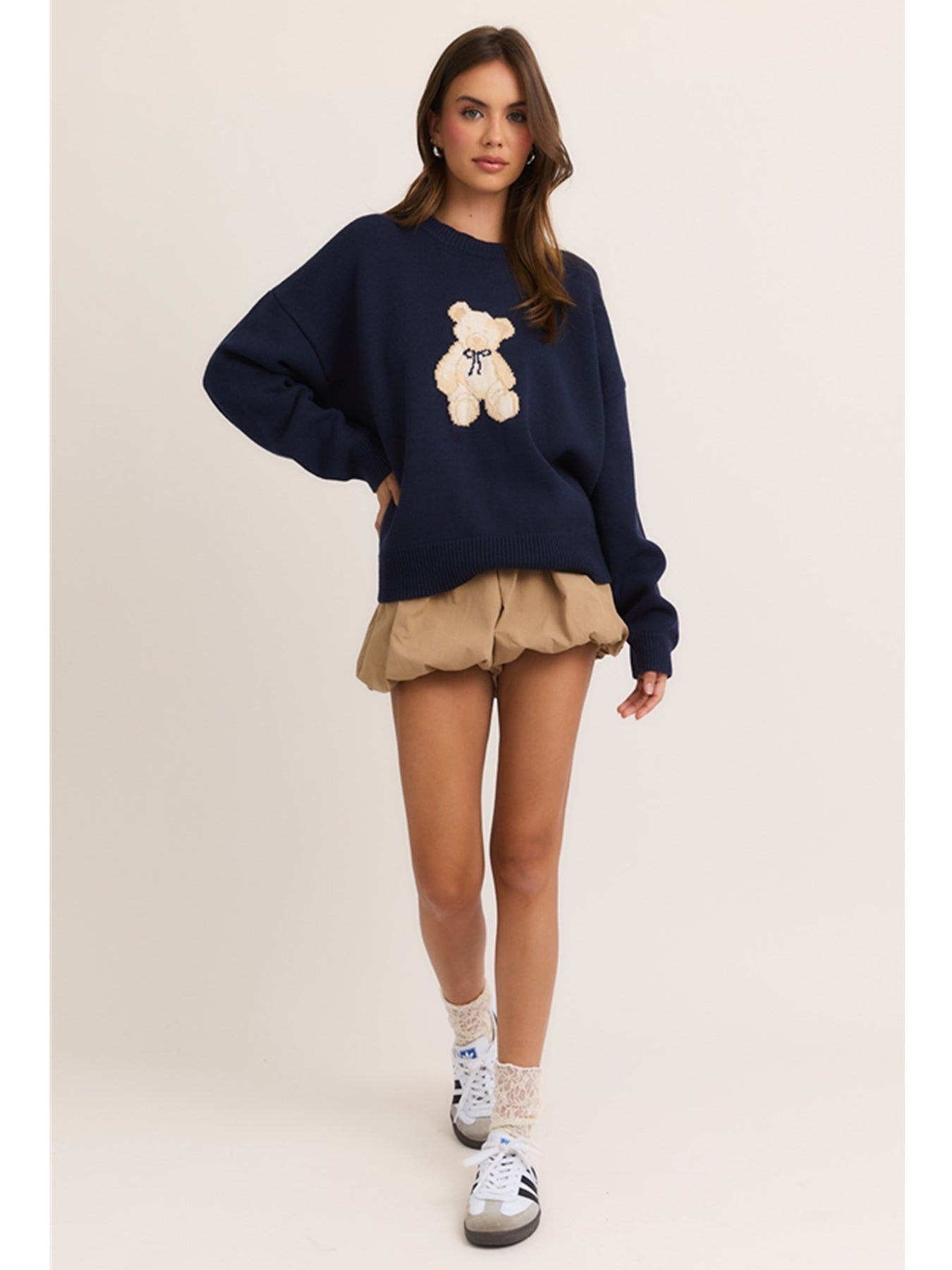 Le Lis Lizette Teddy Bear Sweater - Navy | Garmentory