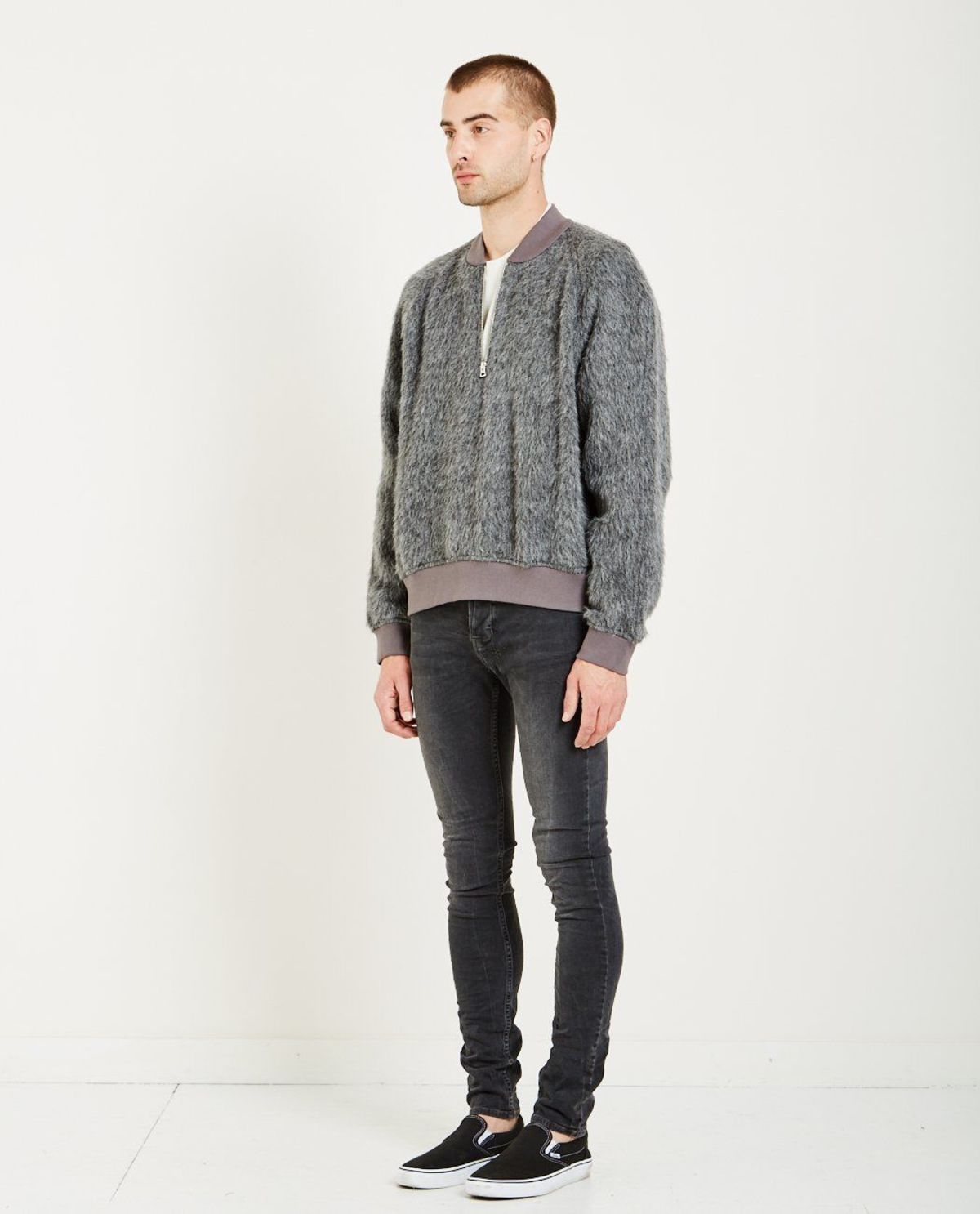 Our Legacy HALF ZIP VARSITY JACKET - GREY FUZZ | Garmentory