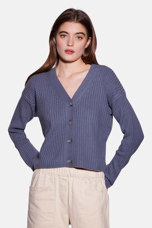 The Tile Club Beatrice Ribbed Cardigan - Steel Grey | Garmentory