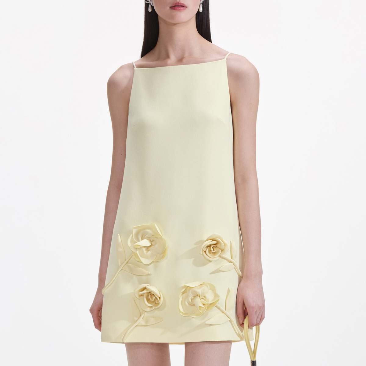 Self-Portrait Yellow Crepe Flower Mini Dress | Garmentory