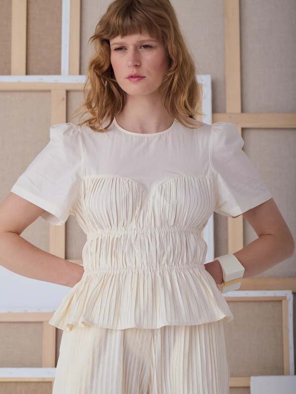 Mii Collection Olympe Gathered Top - Ecru | Garmentory