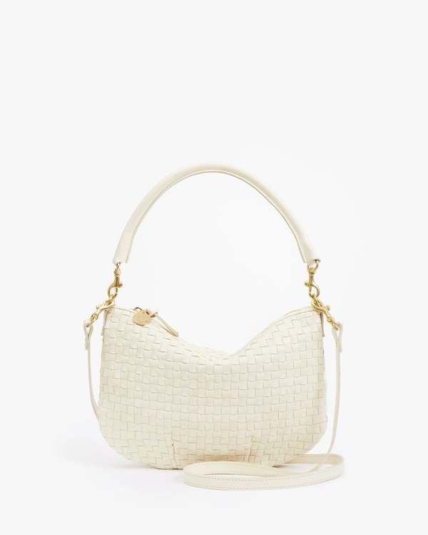 Clare V. Petit Moyen Messenger - Cream Woven Checker | Garmentory