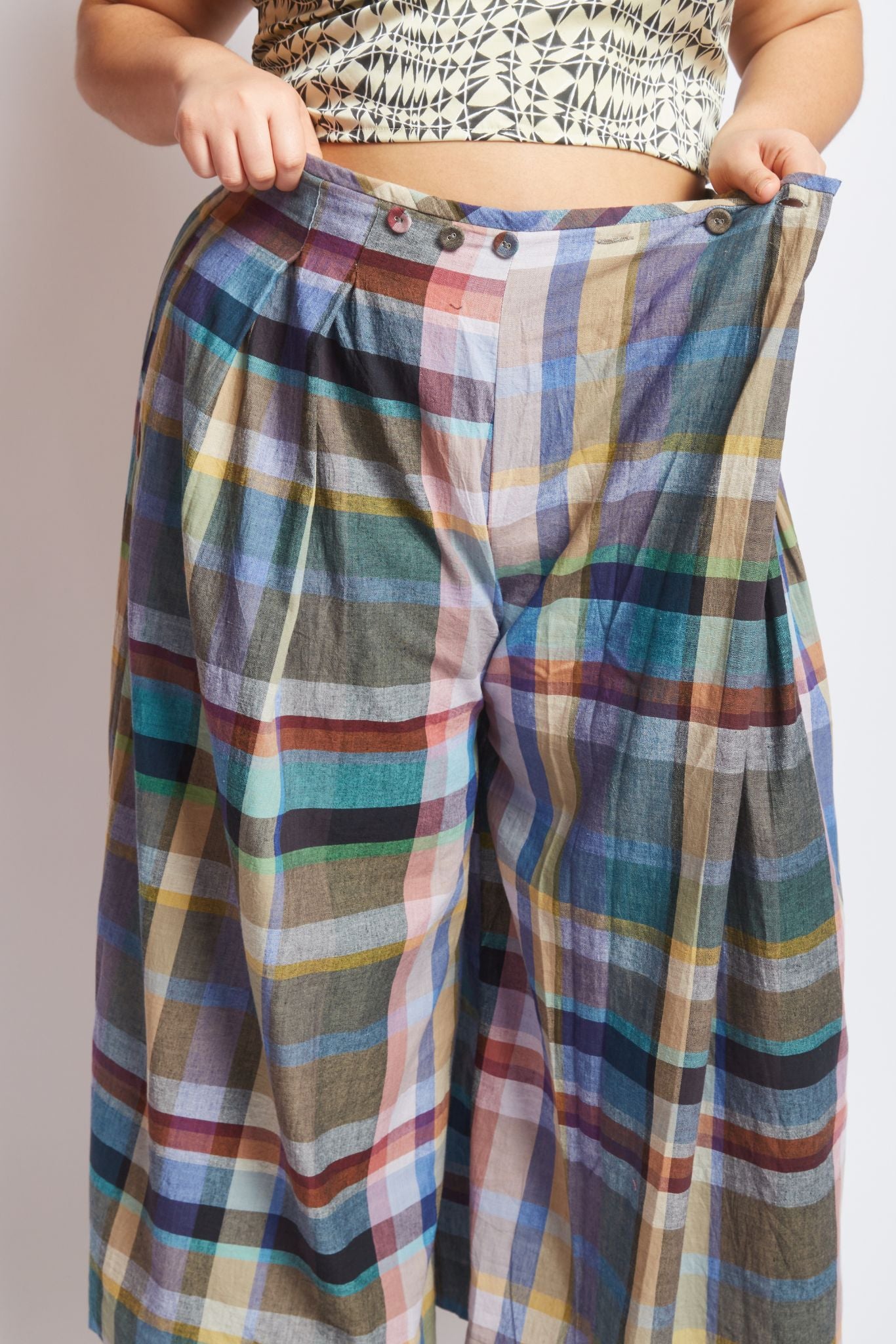 RUJUTA SHETH Frida Pants - Mist Chex | Garmentory