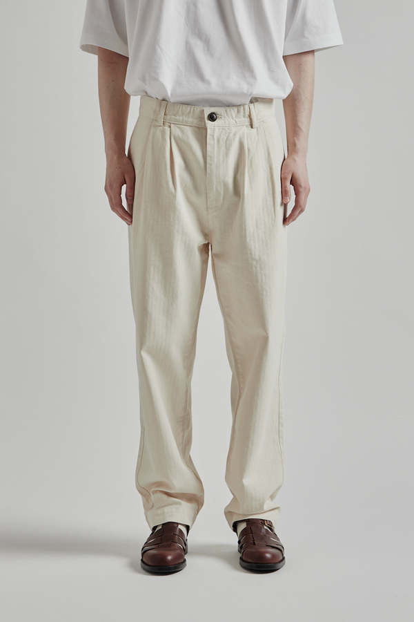 Parages Double Pleats Herringbone Pants - Off-White | Garmentory