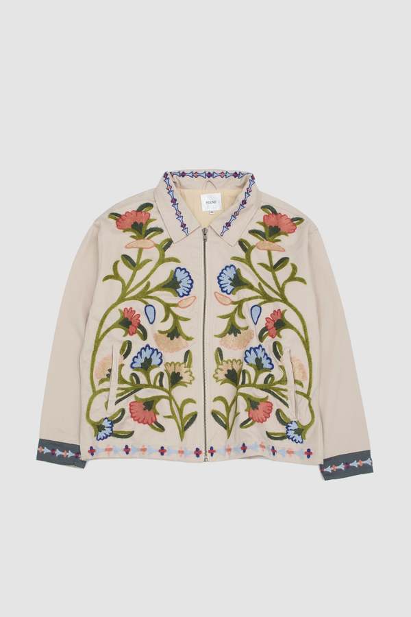 Vintage Floral Embroidered Work Jacket - Birch | Garmentory