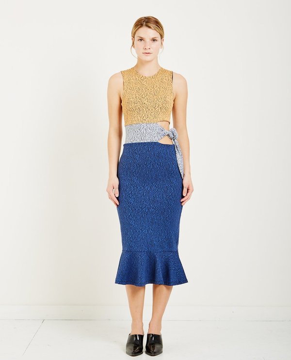 Opening Ceremony TIE WAIST LOTUS DRESS - GOLD/BLUE | Garmentory