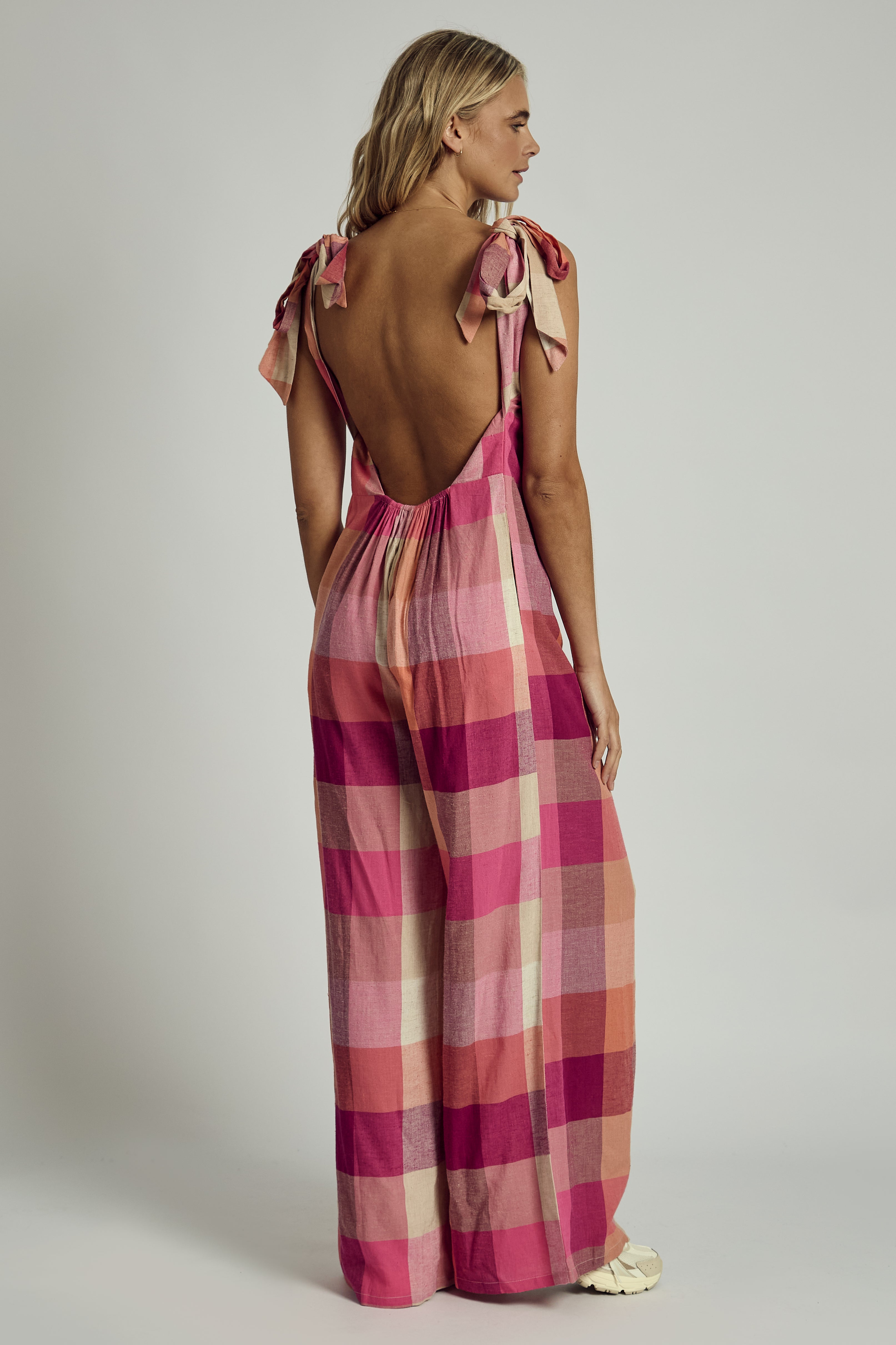 Native Youth Alma Jumpsuit - Pink Multi-Check | Garmentory