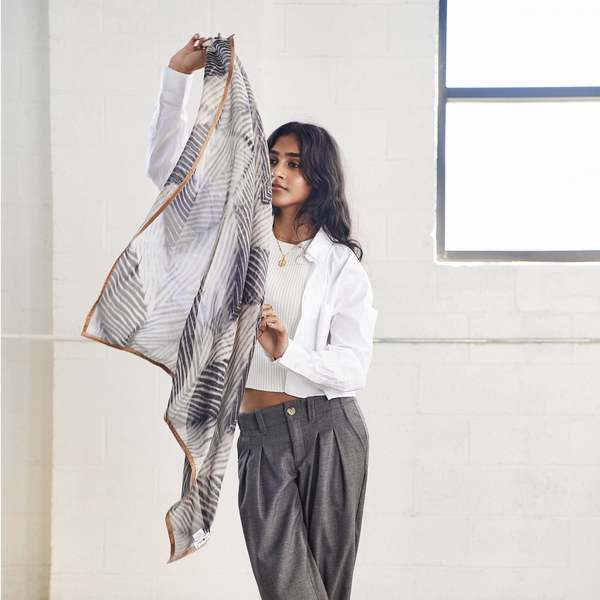 Variously Samu Shibori Print Silk Chiffon Scarf - Black | Garmentory