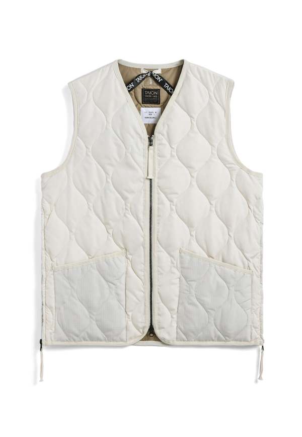 TAION Military Zip V Neck Down Vest - Off White | Garmentory