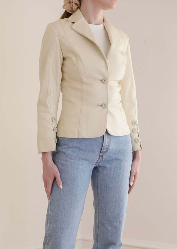 Vintage Leather Fitted Jacket - Cream | Garmentory