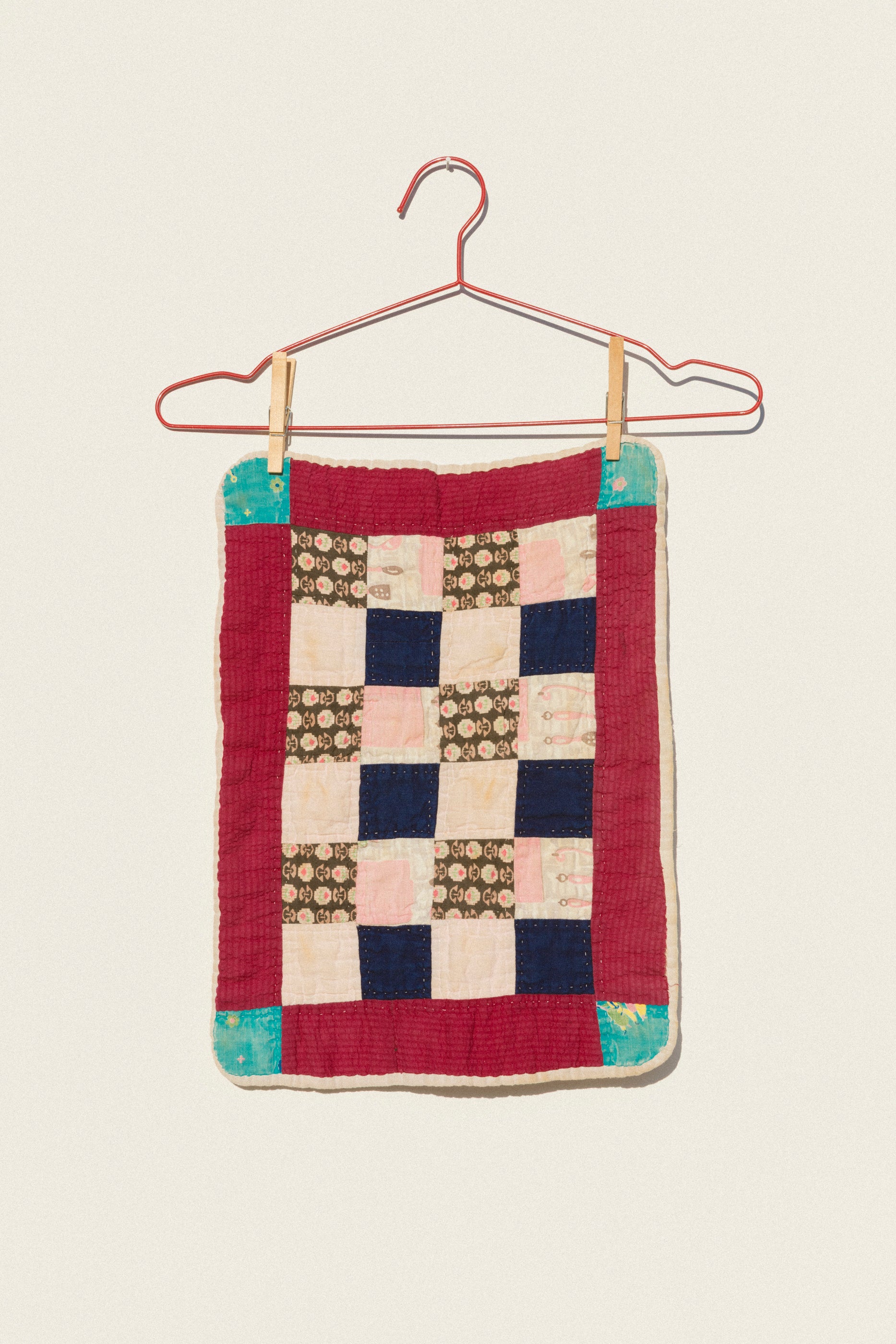 Vintage Tiny Quilt - Maroon Blocks | Garmentory