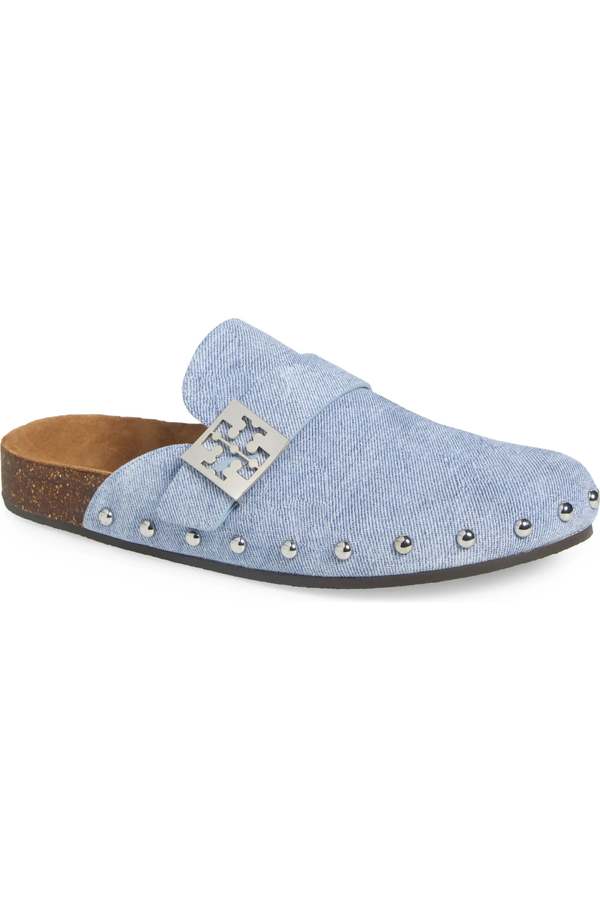 Tory Burch Mellow Stud Mule - Blue Cloud/Silver | Garmentory