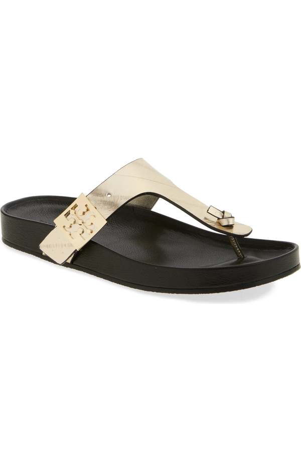 Tory Burch Mellow Thong Sandal - Spark Gold/Perfect Black | Garmentory
