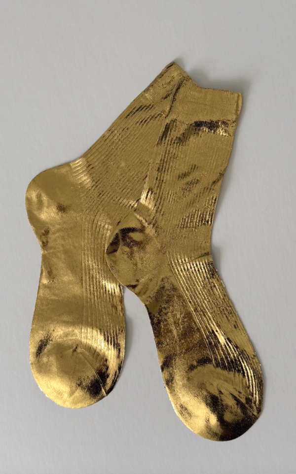 Maria La Rosa Laminated Ribbed Sock - Gold | Garmentory