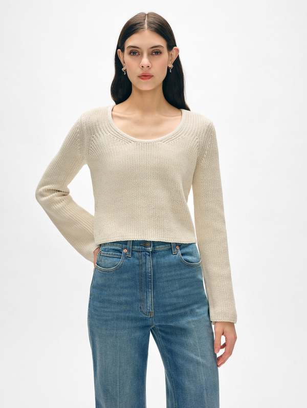 White + Warren Organic Cotton Tape Fluted Top 21348 - Ecru | Garmentory
