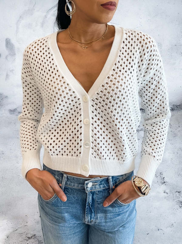 Autumn Cashmere Solid Mesh Cardigan - Bleach White | Garmentory