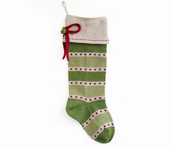 Melange Collection Green Stripe Stocking with Bow | Garmentory