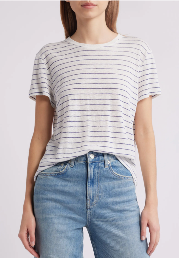 FRAME Denim The Linen Baby Tee - Navy Stripe | Garmentory